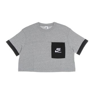 Nike Femme, Tops, Gris, Taille: 42 FR T-shirt Heritage Cropp&eacute; &agrave; Col Rond