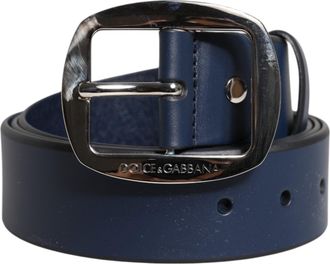 Dolce & Gabbana Blauer Kalbleder G&uuml;rtel mit klassischer Metall-Schnalle