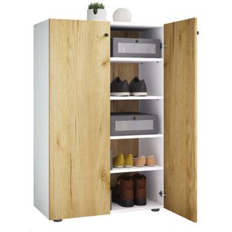 ebuy24 LonaXL5DT Schuhschrank 2 T&uuml;ren wei&szlig;, Eiche dekor