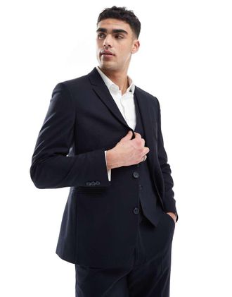Asos Veste de costume ajustée - Bleu marine foncé
