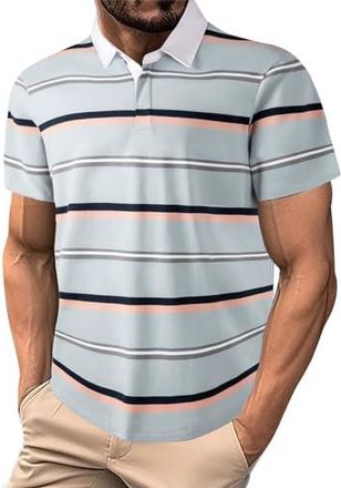 Generic T-shirt &agrave; rayures pour homme 2026 d&eacute;contract&eacute; tendance ray&eacute; ample &agrave; manches courtes et revers pour entra&icirc;nement int&eacute;rieur et ext&eacute;rieur, gris, XXL