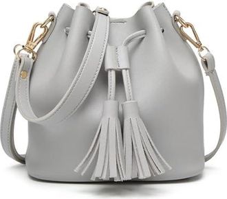 Generic Sac &agrave; main bandouli&egrave;re &agrave; pompon, portefeuille r&eacute;tro avec bretelles r&eacute;glables, mini seau en cuir pour femme