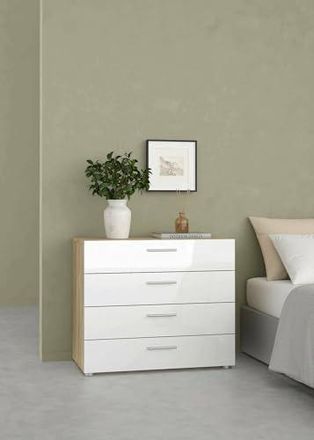 Dmora Kommode Marinette, Mehrzweckkommode, Schlafzimmerkommode, Schrank mit Schubladen, 80x40 h68 cm, Eicheund Gl&auml;nzendes Wei&szlig;