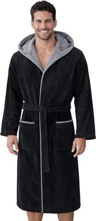 Morgenstern Robe de Chambre Homme Coton avec Capuche pour Homme Taille XXL Noir 2 Poches et Ceinture Doux, Absorbant et Confort,XXL,Noir