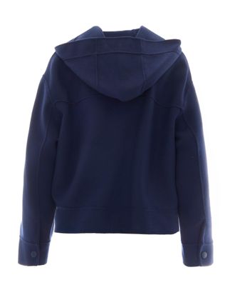 Max Mara Womens Boxy Hooded Double Wool Jacket Blue Virgin