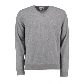 Lacoste Grauer V-Ausschnitt Pullover mit Krokodildetail - - Knitwear - Herren - Grau - XS