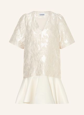 Ganni Kleid Im Materialmix Mit Volants beige