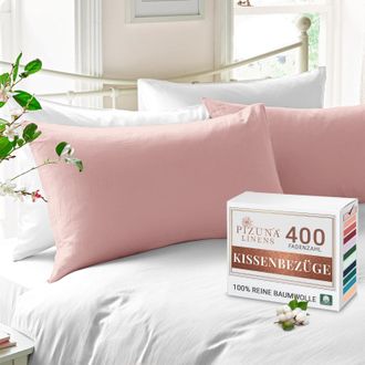 Pizuna Luxuri&ouml;ser Soft-Satin 2er Pack Kissenbezug 40x80 cm Licht Rosa, 400 Fadenzahl Baumwolle Quadratisch Kissenbez&uuml;ge, 100% Langstapel Baumwolle Nur Kissen