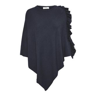 Cream Blauer Poncho mit R&uuml;schen-Detail - - Jackets - Damen - Blau - ONE SIZE