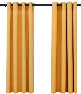 vidaXL 2X Rideaux Occultants Aspect de Lin &agrave; OEillets Rideaux de Fen&ecirc;tre Salon Salle de S&eacute;jour Chambre &agrave; Coucher Maison Int&eacute;rieur Jaune 140x175 cm