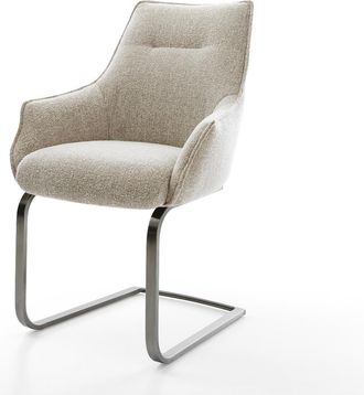 DELIFE Freischwinger Alja-Flex mit Armlehnen Webstoff Soft Beige Freischwinger flach Graphit Taschenfederkern, Esszimmerstühle