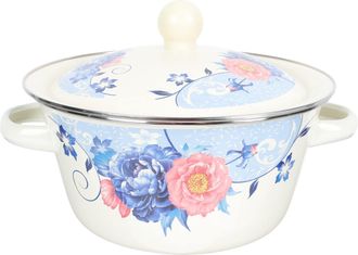 Yarnow Emaille Suppenschuessel 20 Cm - Email- Schüssel mit Deckel- Email- Mischschüssel mit Doppelter Griff- Emailware- Servierschüssel für Heimküche Zuf?lli