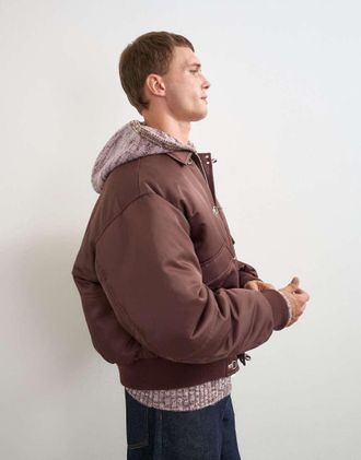 Topman bomber rembourr&eacute; &agrave; fermoir de pompier bordeaux-Rouge