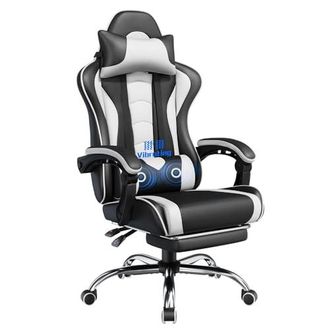 Yaheetech Chaise de Gamer Ergonomique Massant avec Repose-Pieds Inclinable Rembourr&eacute; en Similicuir, Fauteuil de Jeu avec Appui-t&ecirc;te et Support Lombaire Roues Pi