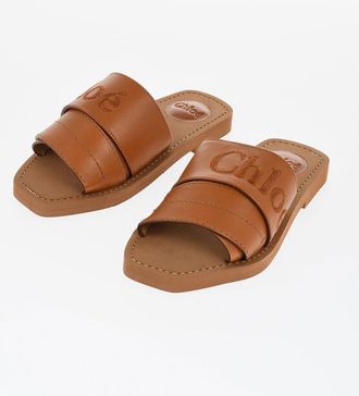 Chloé Leather WOODY Slides with Embroidered Logo size 35