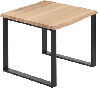 Lamofootwear Manufaktur Esstisch Küchentisch Schreibtisch Couchtisch aus Massivholz, mit Baumkante 60x60x76 cm (AxBxH), Modern, Natur/Schwarz, LBB-01-A-002-9005M