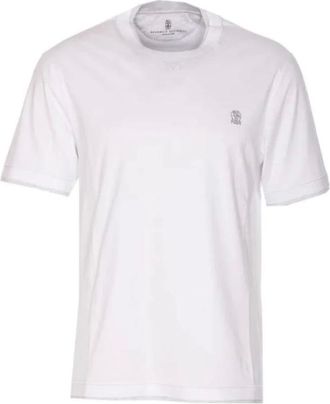 Brunello Cucinelli Homme, Tops, Blanc, Taille: 2XL T-Shirt avec Logo et Effet de Superposition