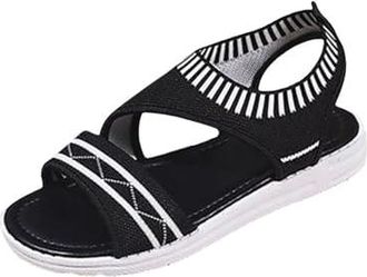 Generic Sandales plates pour femme - Respirantes - Bout rond - &Eacute;l&eacute;gantes - Polyvalentes - Confortables - Coussin d&eacute;contract&eacute; - Sandales &agrave; lani&egrave;res - Pour lext