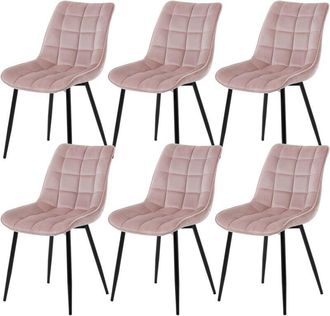 Woltu Woltu - Lot de 6 chaises scandinaves en velours rose - Pieds en m&eacute;tal - Hauteur 85.5 cm - Ergonomiques et empilables pour un rangement facile