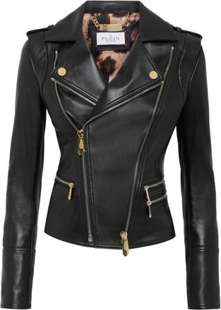Philipp Plein Leather Biker Jacket - - Jackets - Damen - Schwarzk - S