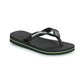 Havaianas Unisex Brasil Logo (Mini Me), Black/Black, 10/11