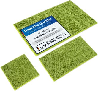 WohnDirect Badematten Set 3 teilig Gr&uuml;n - WC Vorleger (45x45cm), Badematte (50x80cm,70x120cm) - rutschfest waschbar Badezimmerteppich OHNE WC-Ausschnitt