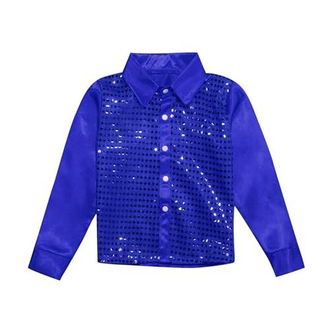 Generic Chemise Slim Fit Homme- Hauts De Danse &agrave; Paillettes Scintillantes pour Hommes Et Femmes Chemise &agrave; Manches Longues Boutonn&eacute;E pour Costumes De Danse Jaz