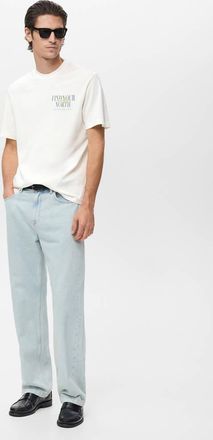 Mango T-shirt 100 % coton texte blanc cass&eacute; - Homme - XXL - MANGO MAN