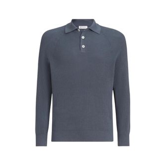 Brunello Cucinelli Polo en maille c&ocirc;te anglaise - Homme - Tops - Bleu - Taille: 2XL
