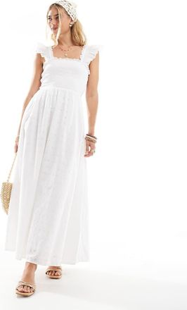 Accessorize Robe de plage mi-longue fronc&eacute;e &agrave; manches bouffantes - Cr&egrave;me-Blanc