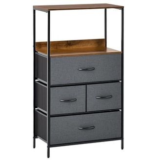 HOMCOM Commode Chambre Meuble de Rangement Commode 4 tiroirs en Tissu Pliables et Amovibles avec &eacute;tag&egrave;res Ouvertes et Cadre en m&eacute;tal, chiffonnier pour Salon,