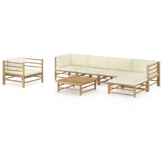 vidaXL Vidaxl - Salon de jardin 7 pcs avec coussins blanc cr&egrave;me bambou