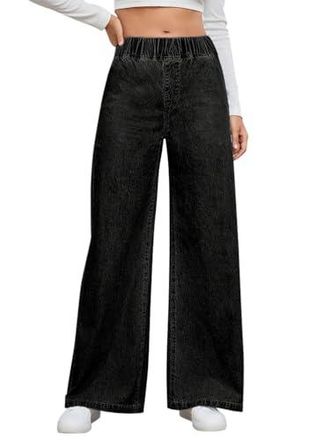 TOMWELL Jean Femme Taille Haute Large Baggy Taille Elastique Denim Pantalon Classique D&eacute;contract&eacute; Jogging A Noir XXL