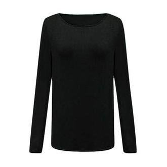 Generic Chemises à manches longues pour femme - Couleur unie - En tricot - T-shirt décontracté - Grande taille, T-shirts noirs surdimensionnés pour femmes, 3X