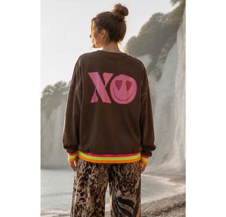 Miss Goodlife Sweatshirt Miss Goodlife Damen MG15042 Roundneck XO Heartface Braun