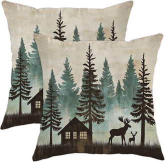 Generic Kissenbezug mit Naturszene, Schwarzwald und Hirsch, rustikale Heimdekoration f&uuml;r Wohnzimmer, Couch, Schlafzimmer, 40,6 x 40,6 cm