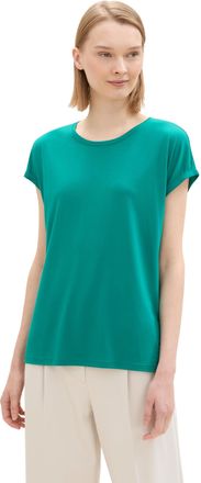 Tom Tailor Damen Loose Fit Basic T-Shirt aus Viskose, jade green, XS