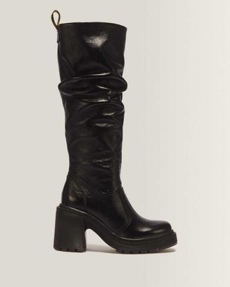 Dr. Martens Kasey High Leg Milled Gloss Leder Stiefel Mit Absatz in Schwarz, Gr&ouml;&szlig;e: 36