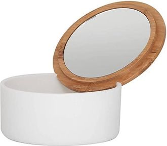 Sealskin Grace Kosmetikbox mit Spiegel, Schmuckdose aus Polyresin und Bambus, Farbe: Weiß