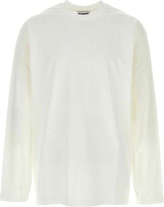 Jil Sander Homme, Tops, Blanc, Taille: 2XL T-Shirt en Coton &agrave; Manches Longues