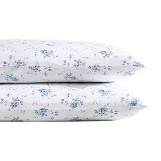 Laura Ashley Home - Standard-Kissenbezug-Set, Baumwoll-Satin-Bettwäsche, glatt und knitterarm (Garden Muse Blue, 2-teilig)
