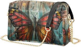 Mnsruu Sacs à bandoulière rétro pour femme, sac à main en cuir avec motif papillon et planche en bois