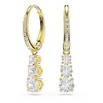 Swarovski Stilla Attract Kreolen, Vergoldete Ohrringe mit Drei Klaren Swarovski Zirkonia im Rundschliff und Schimmerndem Pav&eacute;, Gr&ouml;&szlig;e: 2.7 x 0.5 cm