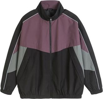 Minetom Veste Femme Vintage Hip Hop Manteau College Jacket Unisexe Casual Zipper Blouson Bomber Veste de Surv&ecirc;tement Streetwear H Noir M