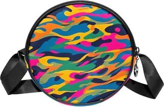 Generic Sac &agrave; bandouli&egrave;re Circle pour femme, petit sac &agrave; bandouli&egrave;re camouflage avec fermeture &eacute;clair, bretelles r&eacute;glables, sac &agrave; main rond d&eacute;contract&eacute; pour f