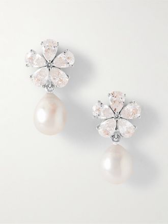 Completedworks Vergoldete Ohrringe Mit Cubic Zirkonia Und Perlen - Silber