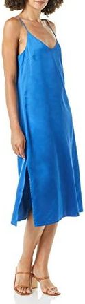 The Drop Ana Silky Robe midi avec col en V pour Femme, Bleu classique, XL