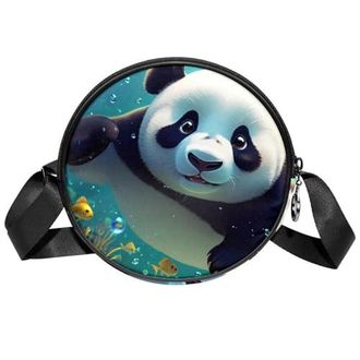 Generic Sac &agrave; bandouli&egrave;re rond pour femme, motif panda, nage sous-marin, petit sac &agrave; dos &agrave; bandouli&egrave;re avec fermeture &eacute;clair, bretelles r&eacute;glables, sac &agrave; main 