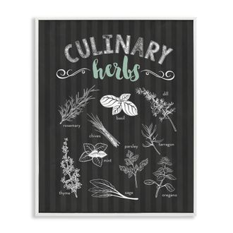 Stupell Industries Culinary Herbs on Stripes Giclée-Kunst, gerahmt, Design von Buchstaben und Linien, 76,2 x 61 cm, Weiß