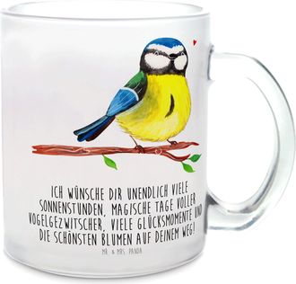 Mr. & Mrs. Panda Teetasse Vogel Blaumeise - Ostergeschenke, Osterdeko, Geschenk, Teetasse aus Glas, Ostergr&uuml;&szlig;e, Teebecher, Ostergeschenke Kinder